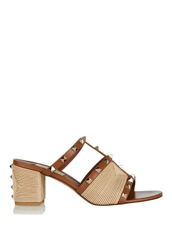 Valentino Garavani Rockstud Calfskin Slide Sandal With Cornely Embroidery 60mm - Nude