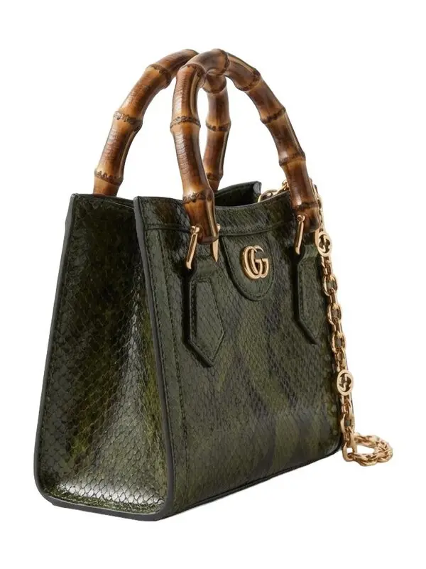 Gucci Diana Python Small Tote Bag With Bamboo Handles - Forest Green