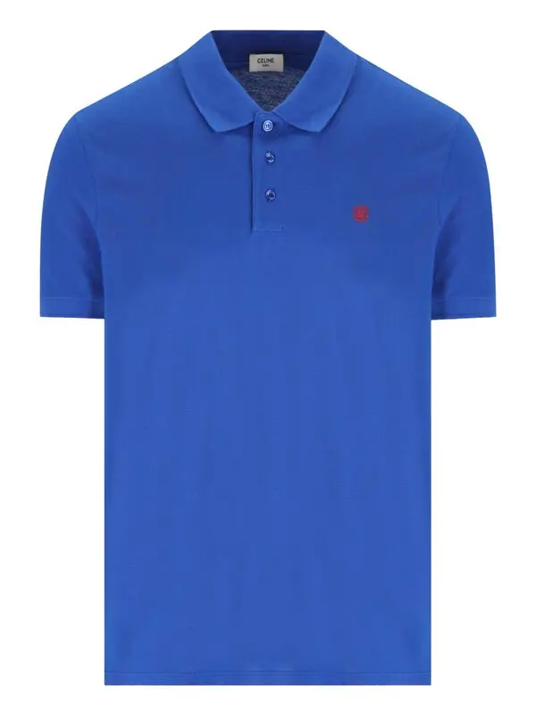 Celine Polo Shirt In Pique Cotton Jersey - Blue