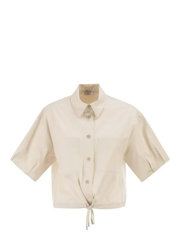 Peserico Cropped Stretch Sateen Shirt With Drawstring Hem - Nude