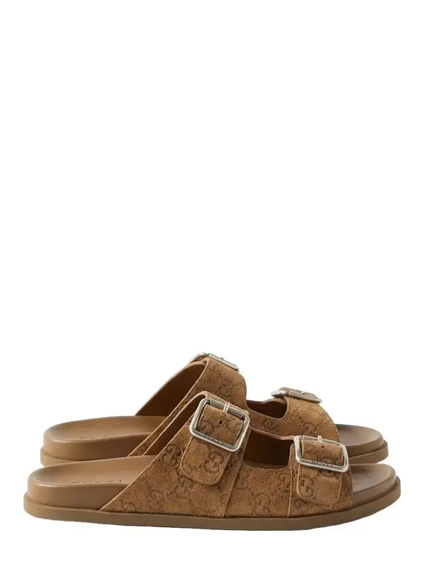 Gucci Gg Monogram Double Buckle Sandals - Brown