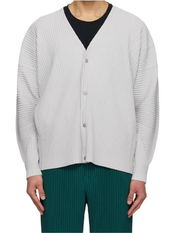 Issey Miyake Homme Plissé Grey Pleated Cardigan - Light Gray