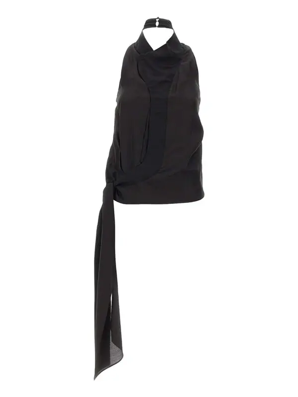 ENTIRE STUDIOS Halterneck Tie-front Top - Black