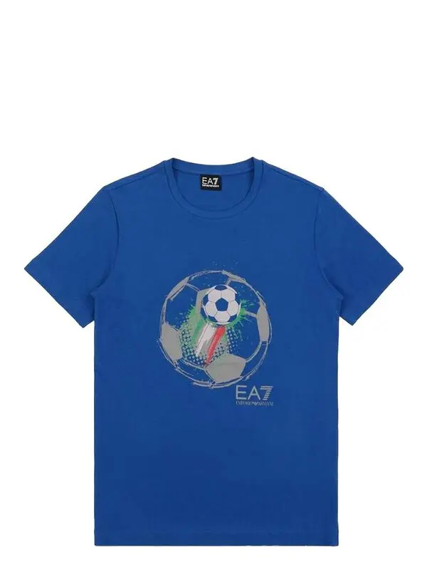 EA7 Logo T-shirt With Round Neck - Blue