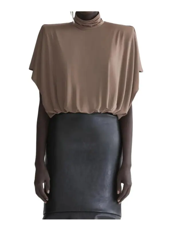 MUGLER High-necked Bodysuit With Padded Shoulders - Brown