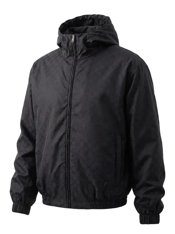 Gucci Gg Monogram Zip-up Hooded Jacket - Dark Blue