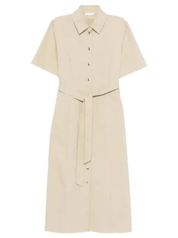 Patrizia Pepe Belted Shirt Midi Dress - Nude
