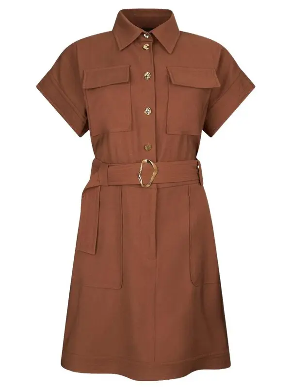 Liu Jo Belted Shirt Dress With Golden Button Fastenings - Tobacco Brown