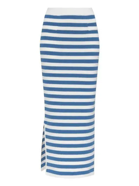 Posse Stripe Side-split Midi Fitted Skirt - Blue