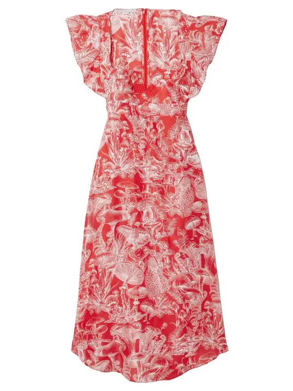 Stella McCartney Printed Silk Midi Dress - Red