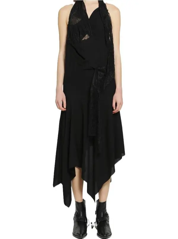 Junya Watanabe Lace-trim Halterneck Handkerchief-hem Dress - Black