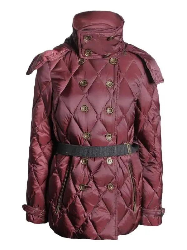 Burberry Double-breasted Quilted Down Jacket With Hood And Belt - Red