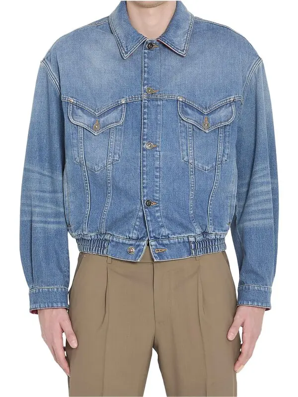 Versace Denim Jacket With Elasticated Hem - Blue