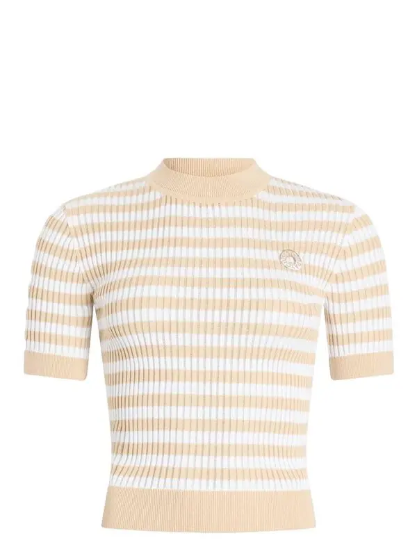 PATOU Striped Ribbed Knit Short-sleeve Sweater - Nude
