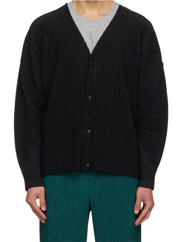 Issey Miyake Homme Plissé Long-sleeved V-neck Cardigan - Black