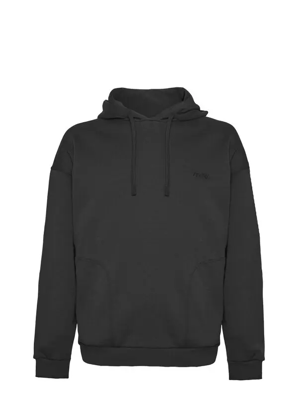 Zegna Drawstring Hoodie With Embroidered Lettering And Paneling - Black