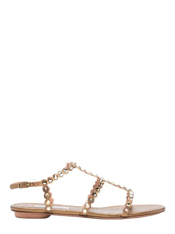 AQUAZZURA Embellished Round Toe Flat Sandals - Bronze