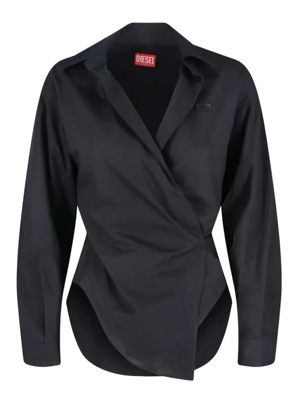 DIESEL® V-neck Long Sleeve Wrap Shirt - Black