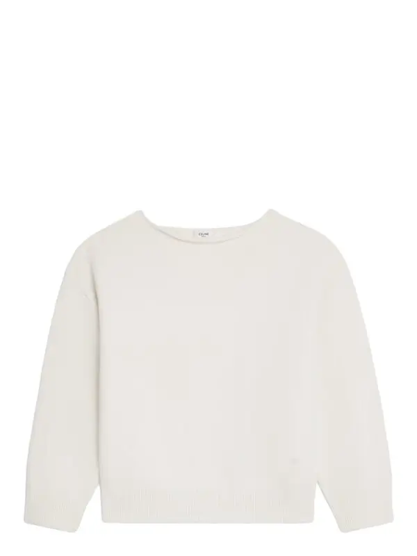 Celine Boatneck Sweater In Wool And Cashmere With Triomphe Embroidery - White
