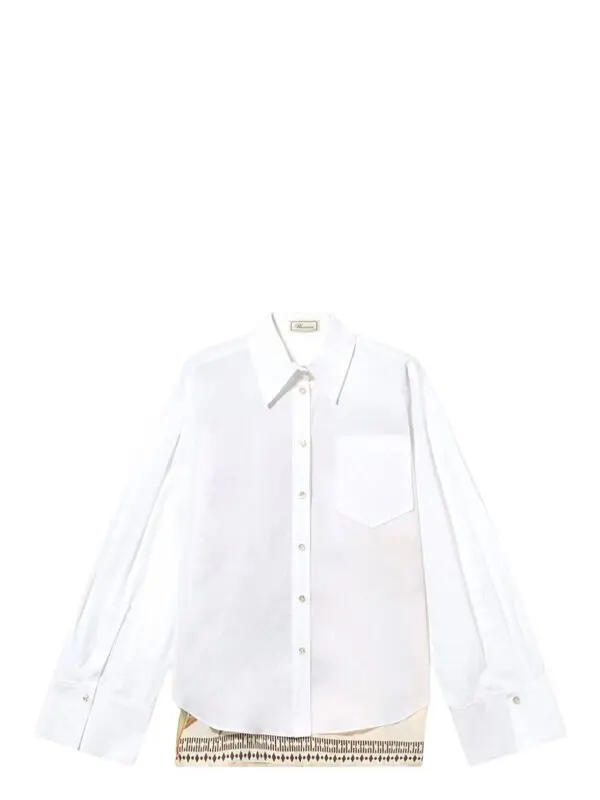 Blumarine Long Sleeve Collared Shirt With Printed Back - White