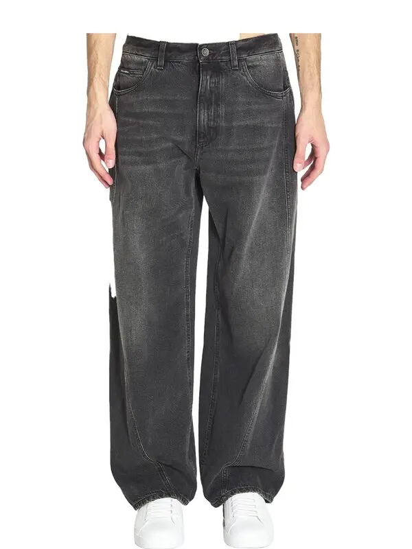 Dolce & Gabbana Wide Leg Jeans With Logo Plaque - Black