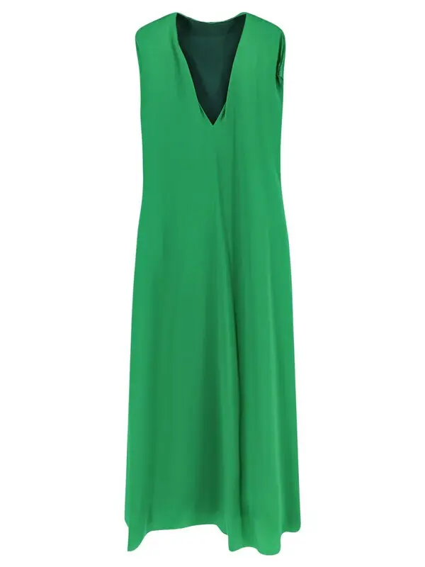 Dries Van Noten Sleeveless V-neck Satin Dress - Green