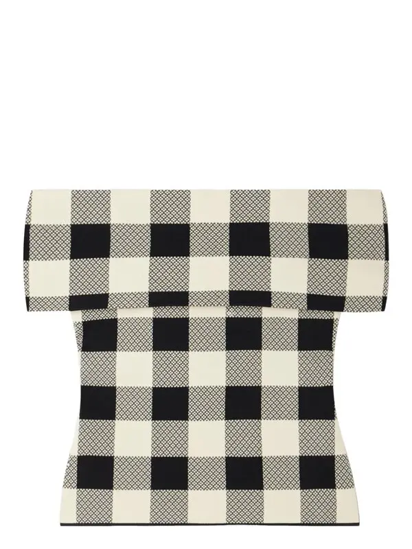 Posse Off-shoulder Plaid Knit Top - Black