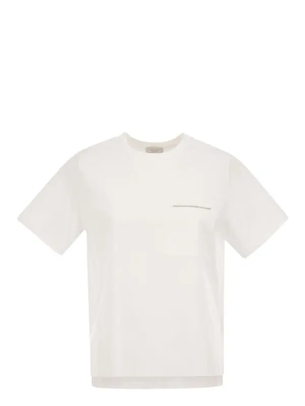 Peserico Round Neck T-shirt With Sparkling Pocket Detail - White