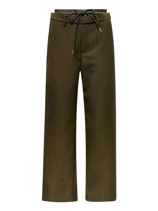 Sacai Pinstripe Drawstring Trousers - Dark Olive Green