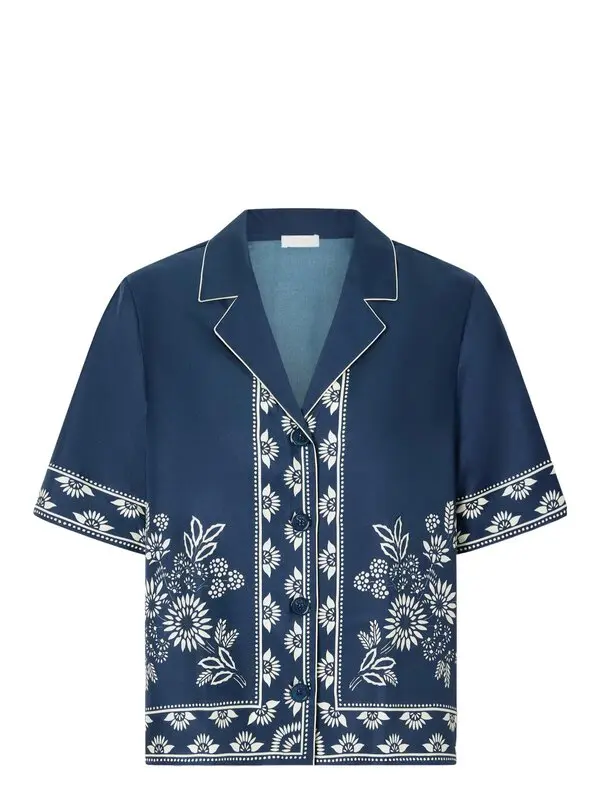 ERES Printed Silk Satin Shirt - Navy Blue