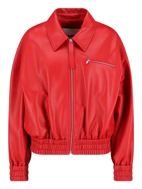 JIL SANDER Cropped Zip-up Jacket - Red