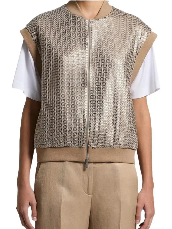 Peserico Sequin Embellishment Zip-up Gilet - Nude