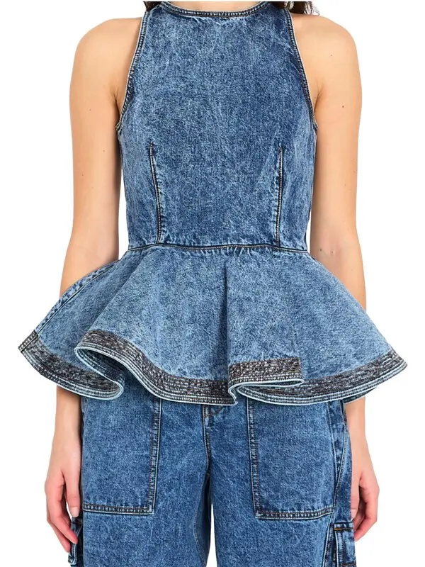 Alaïa Peplum Denim Top - Blue