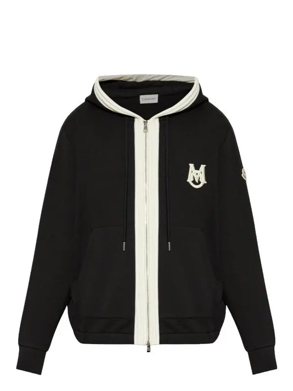Moncler Logo Patch Zip-up Hooded Jacket - Black