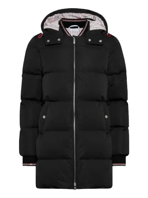 Thom Browne Zip-up Padded Coat With Drawcord Hood And Rwb Trim - Black