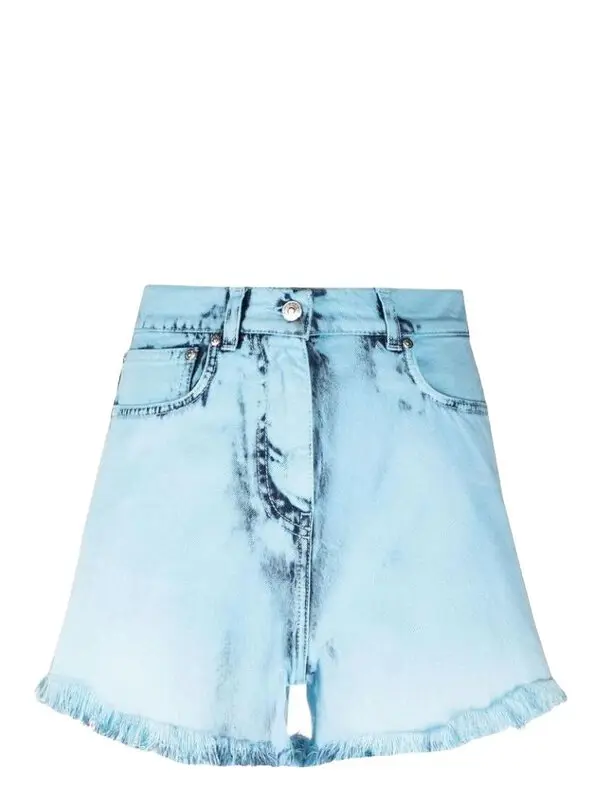 MSGM High-waisted Denim Shorts With Frayed Hem - Blue