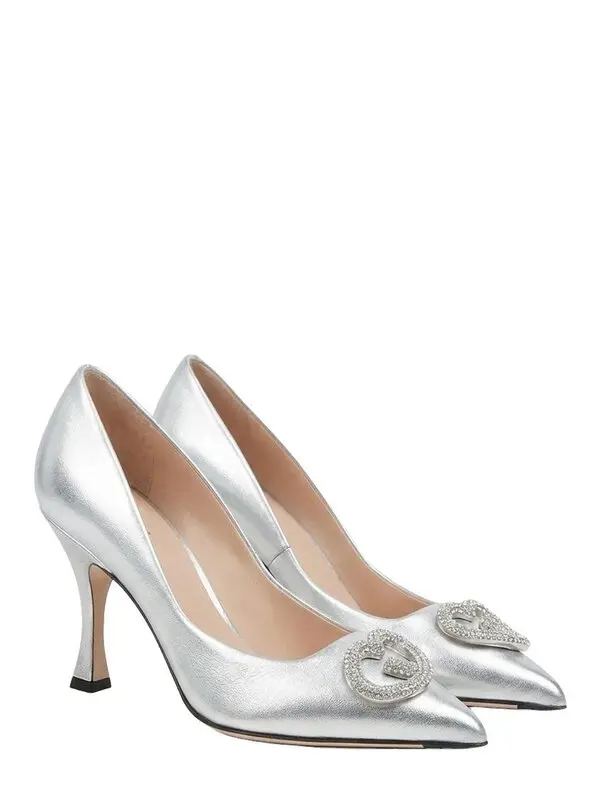 Gucci Pump With Crystal Interlocking G - Silver