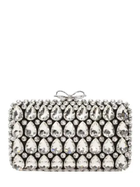 SELF-PORTRAIT Crystal Embellished Bow Clutch - Black