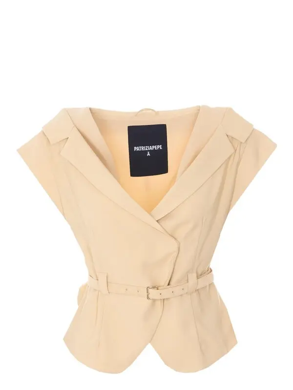 Patrizia Pepe Sleeveless Belted Blazer - Nude