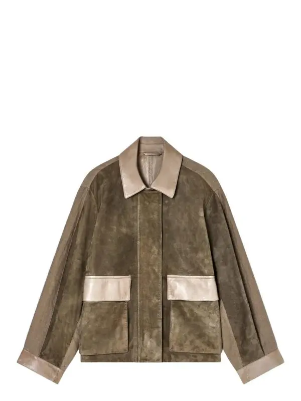 Giorgio Armani Oversized Suede And Leather Jacket - Brown