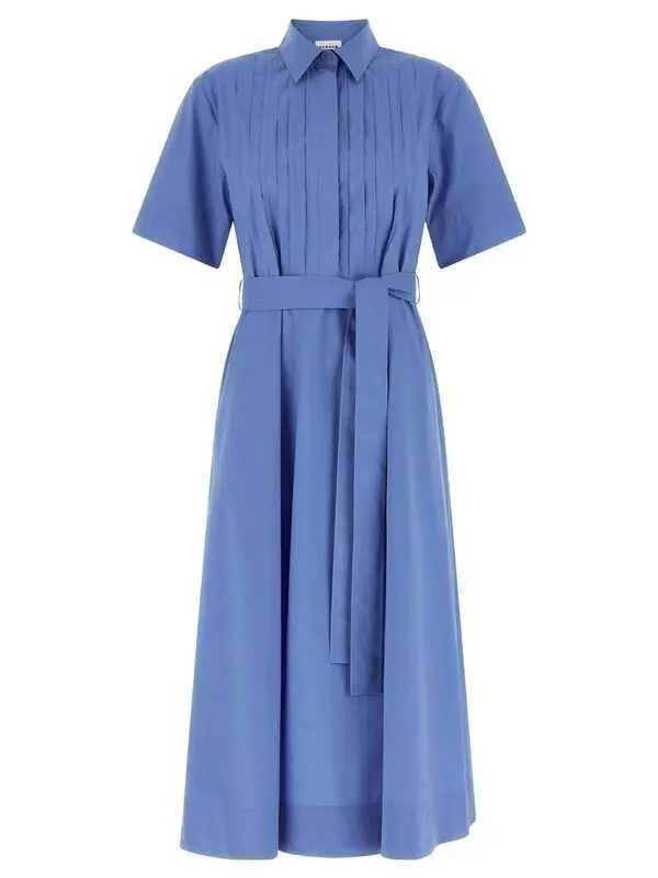 P.a.r.o.s.h Cotton Poplin Midi Dress With Pleating - Blue