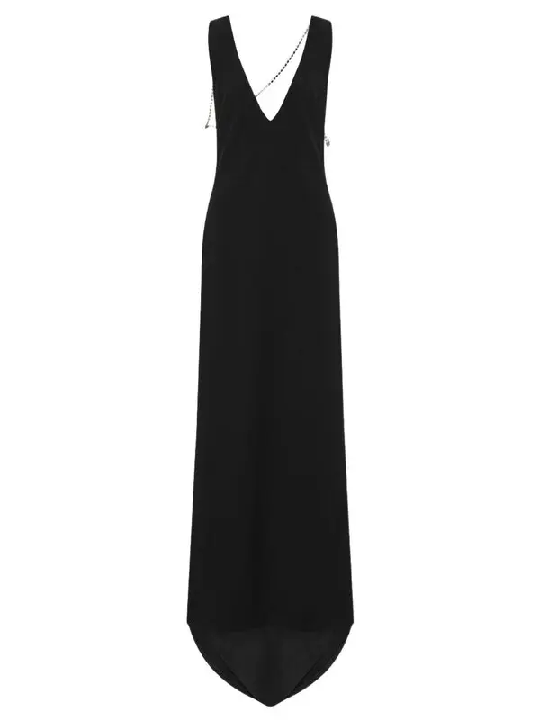 Moschino Sleeveless V-neck Maxi Dress With Chain Detail And Open Back - Black
