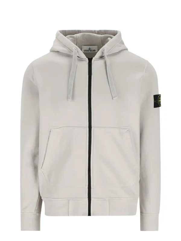 Stone Island Logo Patch Zip-up Hoodie - Pearl Gray