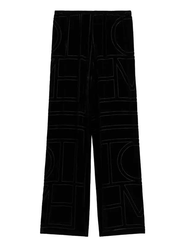 TOTEME Monogram Velvet Straight-leg Pants - Black