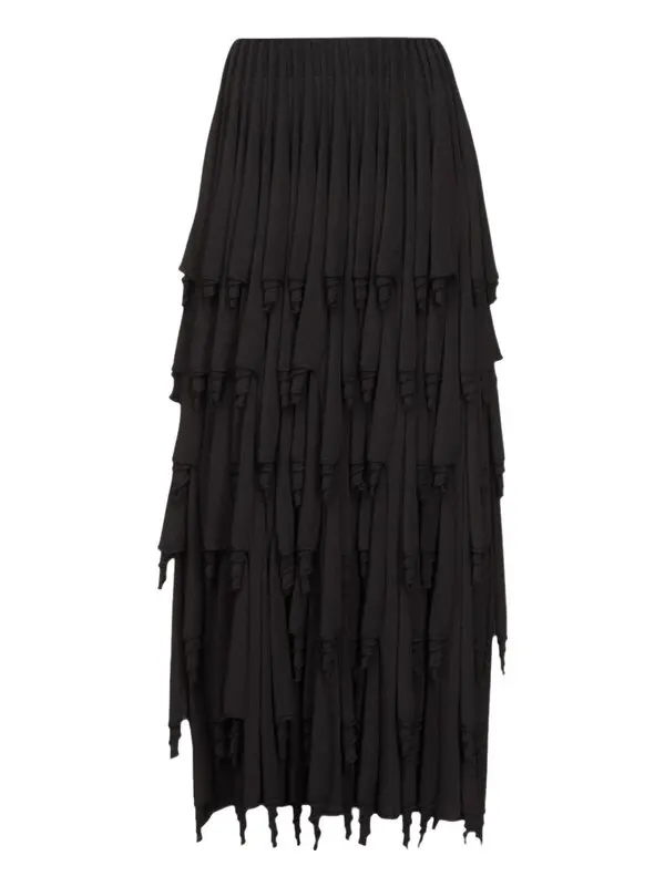 Alaïa Layered Fringed Midi Skirt - Black
