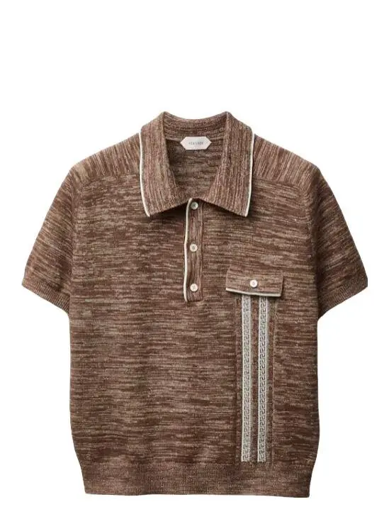 Versace Mouliné Jacquard Knit Polo Shirt - Brown