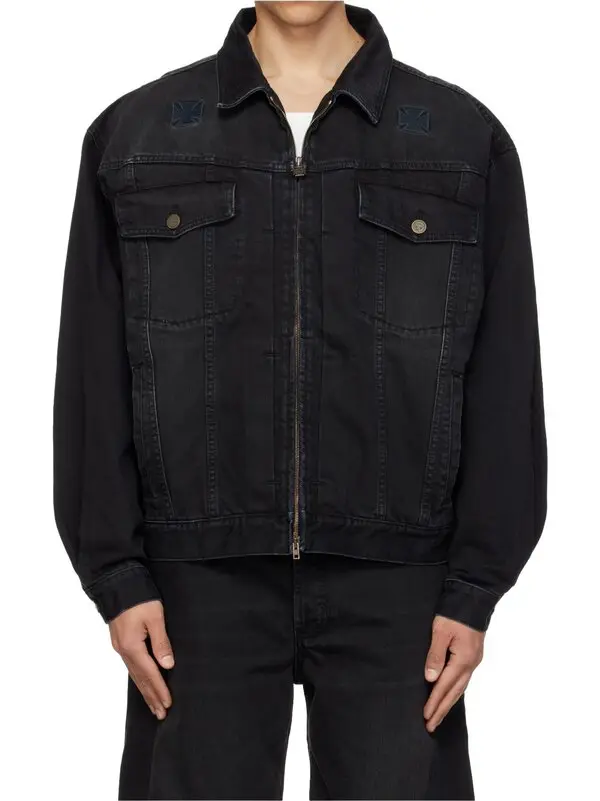 Vetements Biker Crosses Zipped Denim Jacket - Water-washed Black