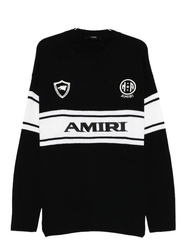 Amiri Logo Stripe Crew Neck Sweater - Black