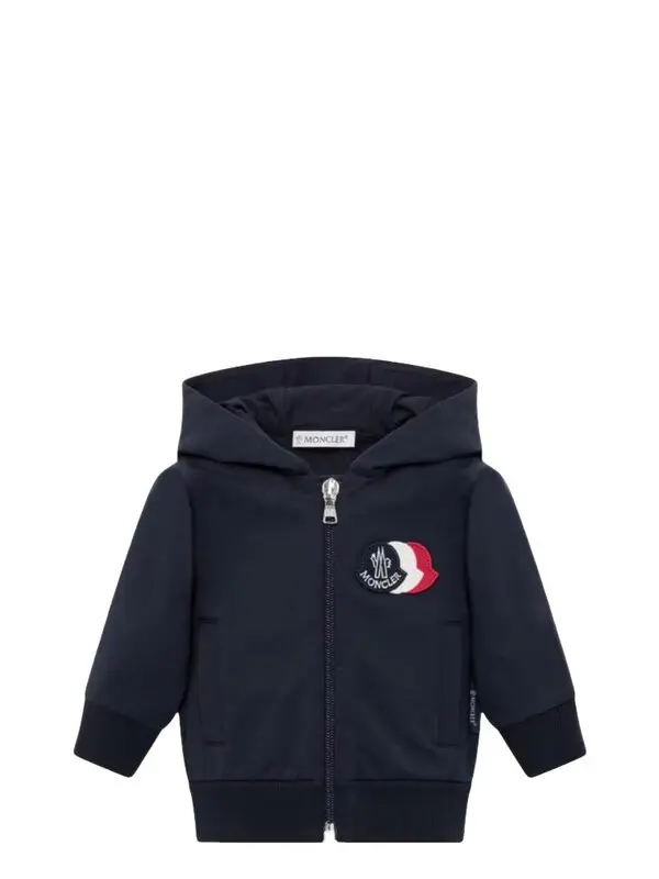 Moncler Tricolor Logo Zip-up Hoodie - Navy Blue