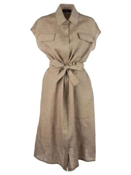 Fabiana Filippi Sleeveless Shirt Dress With Front Tie Detail - Nude